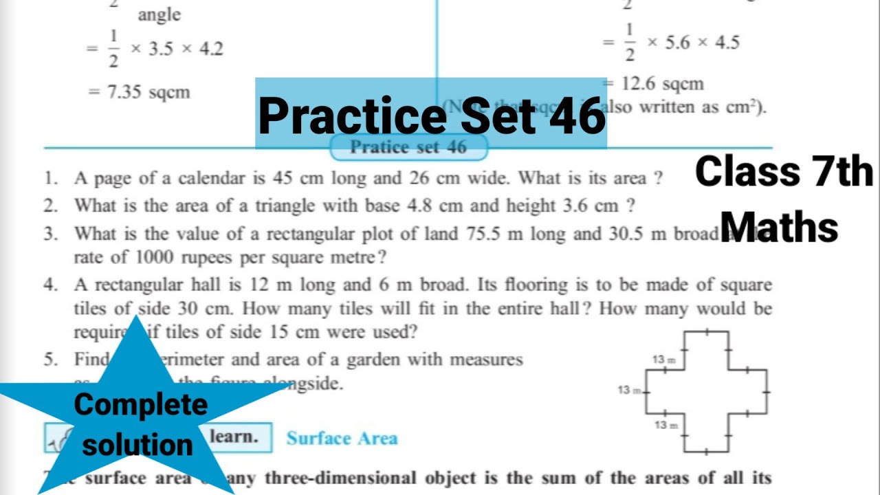 Practice Set 46 class 7th maths Perimeter and Area | State board Maths ...