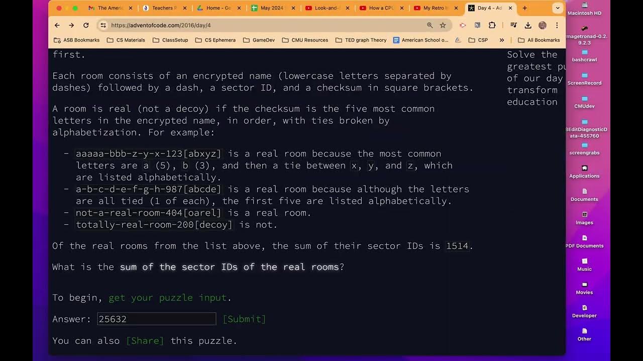 ≈1Hz Video Solving Advent of Code 2016, Day 4 - YouTube