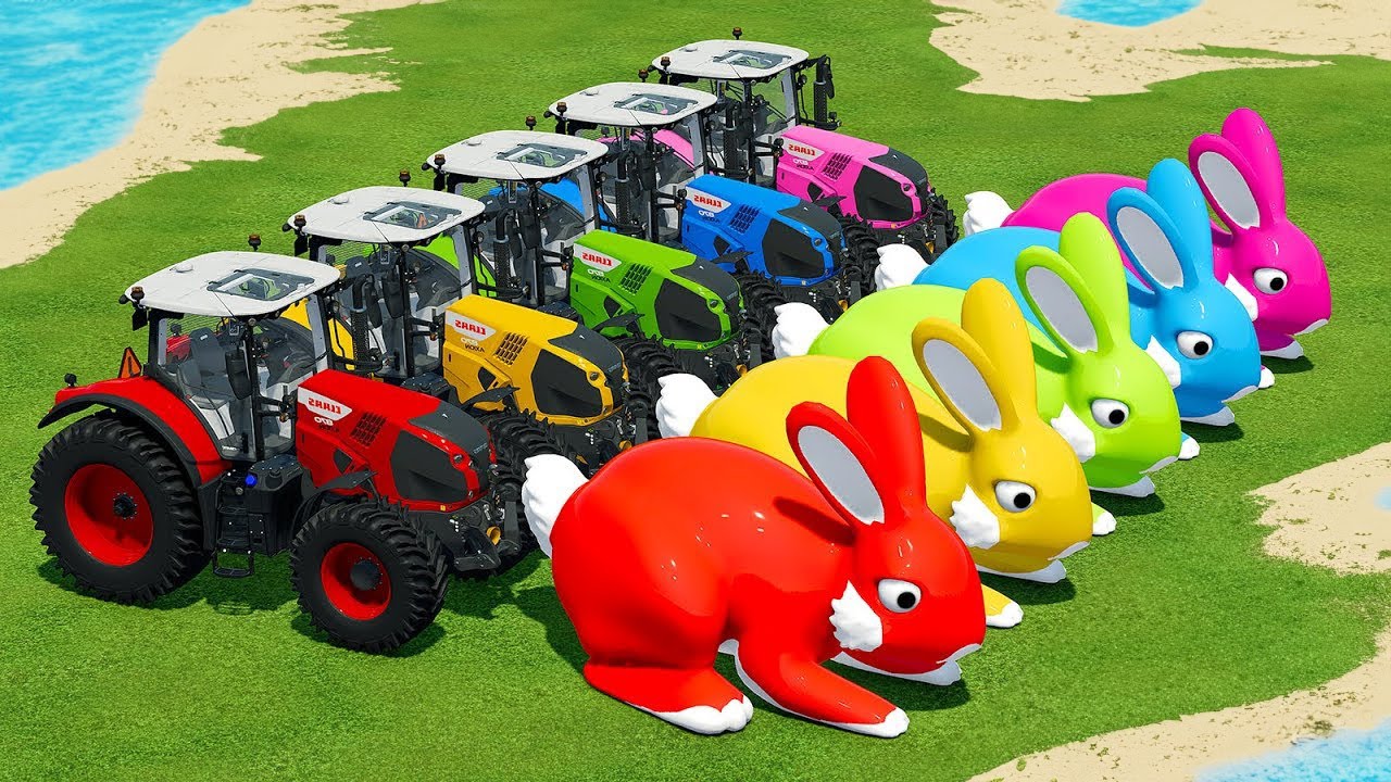 LOAD AND TRANSPORT GIANT STRAWBERRY, RABBITS & VOLLEY BALLS WITH CLAAS ...