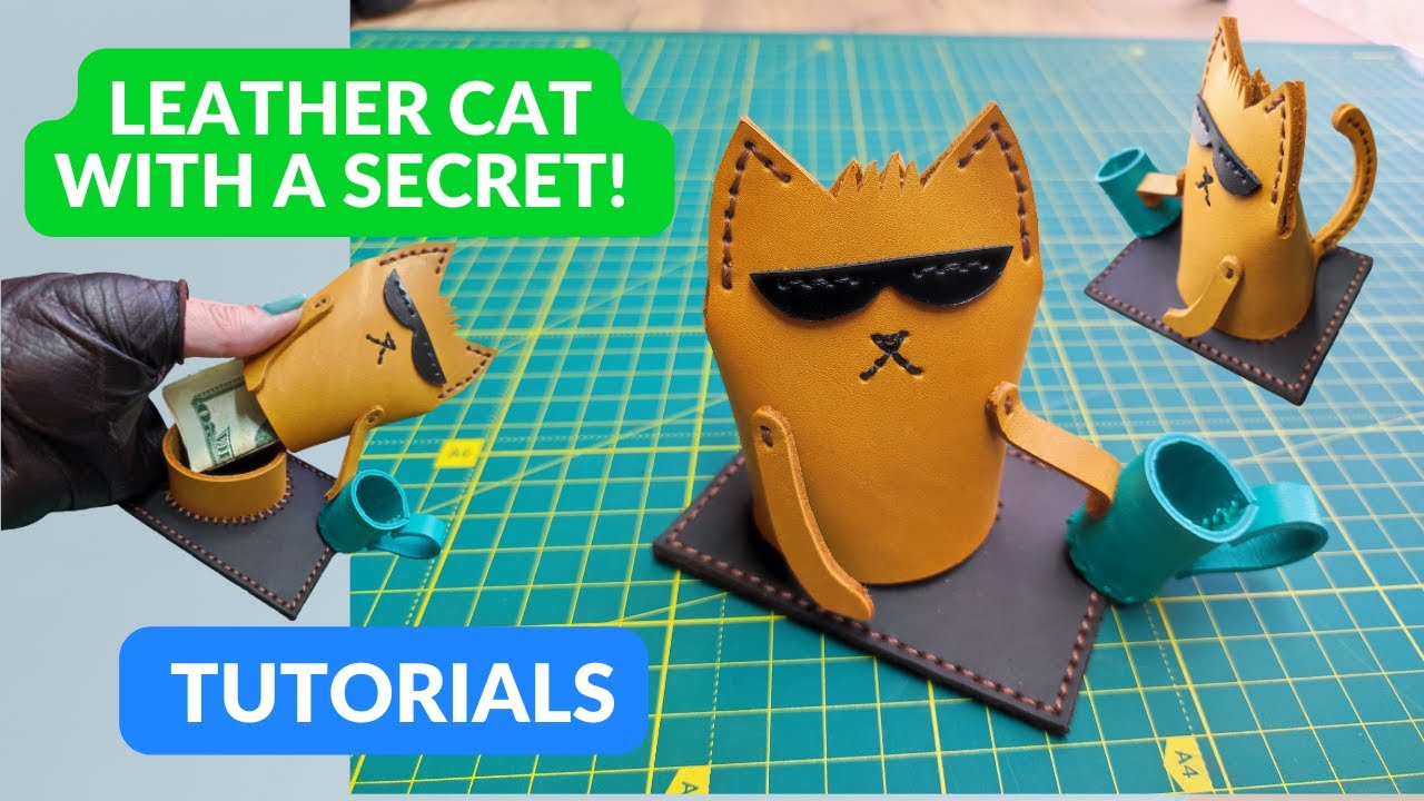 Pattern leather cat. DIY leather stash box. Comical leather cat - YouTube