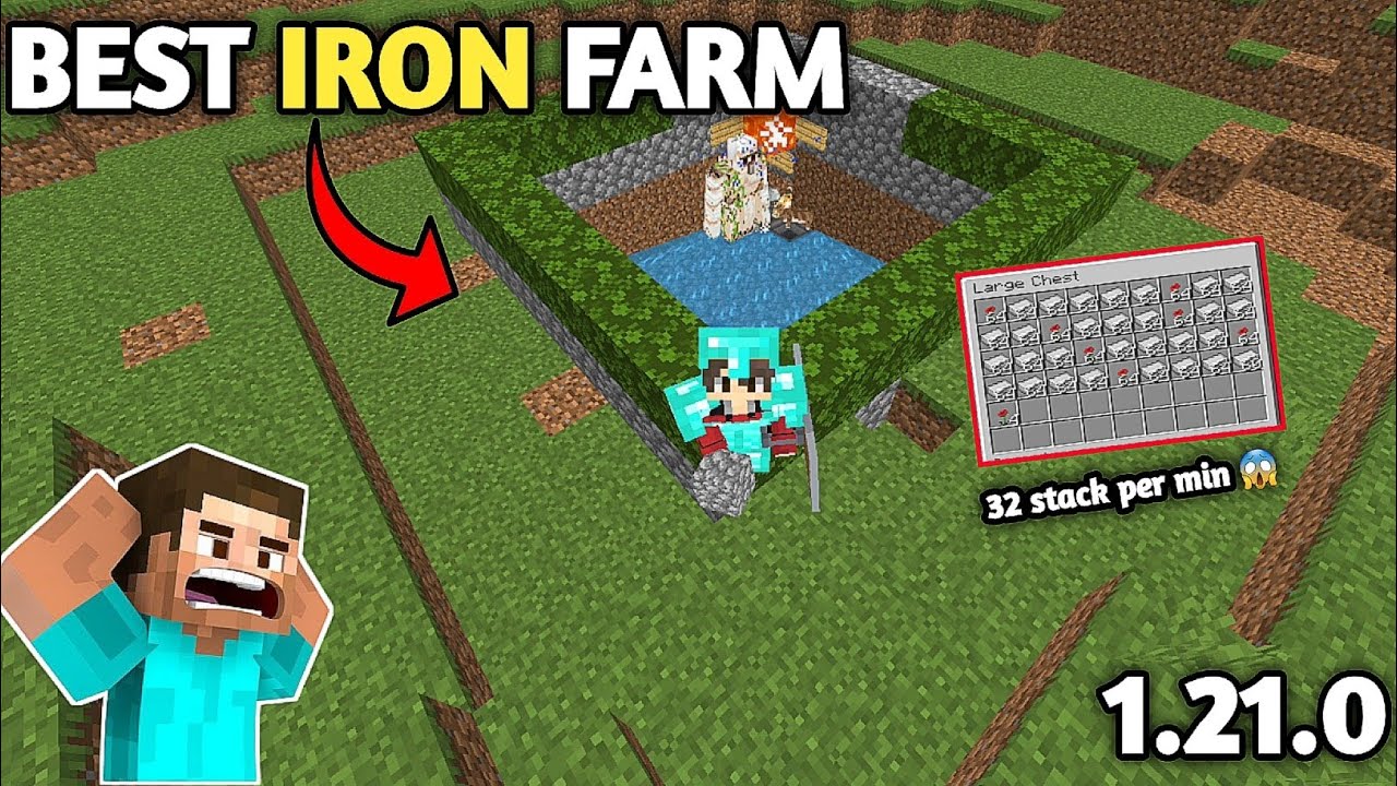 How To Make Iron Farm In pe🥰 || minecraft pe 1.21 survival - YouTube