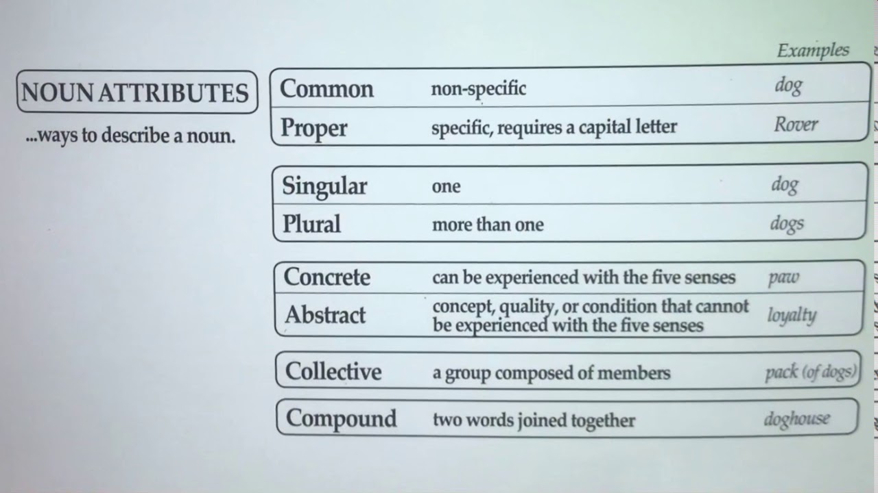 Chart E: noun attributes - YouTube