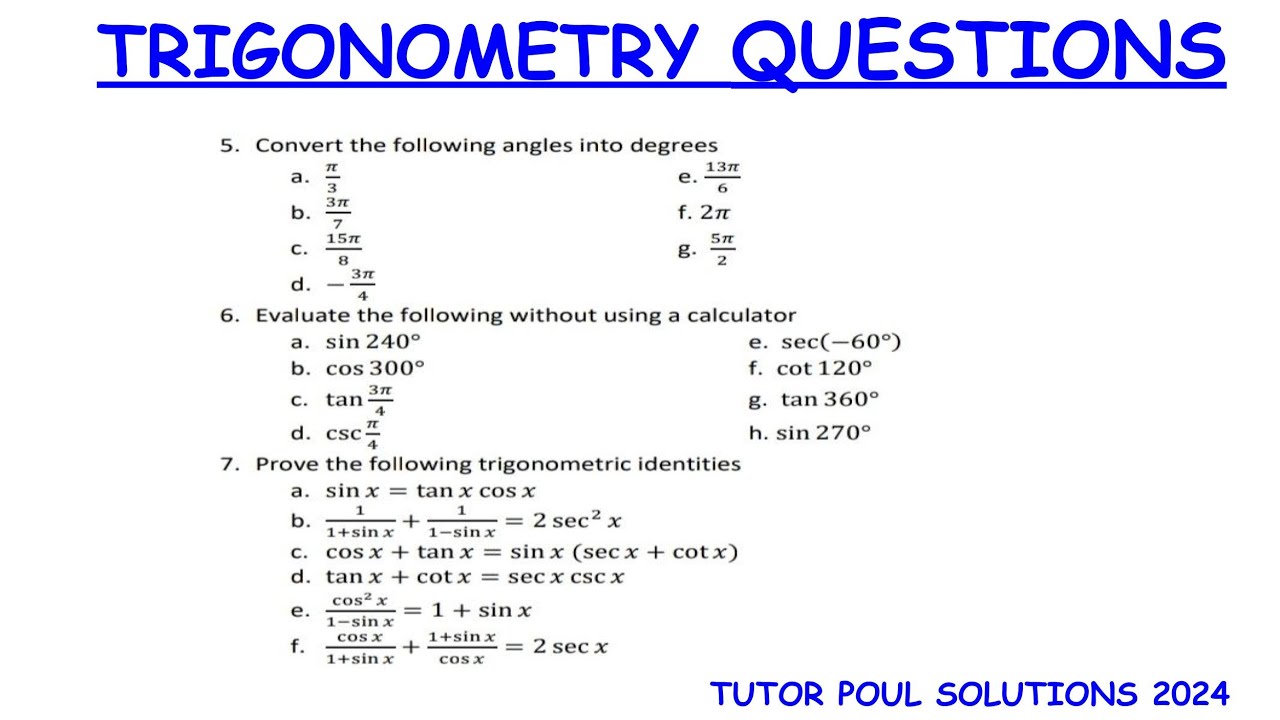 TRIGONOMETRY QUESTIONS - YouTube