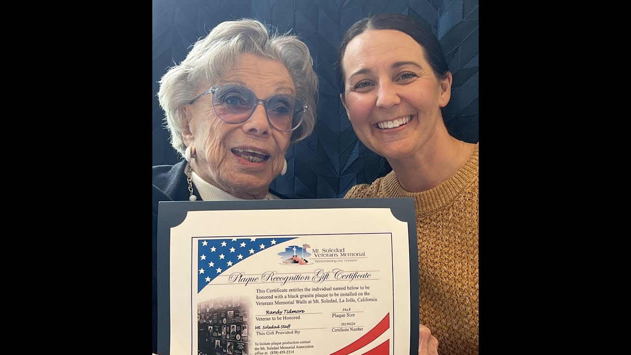 WWII USMC Veteran Randy Tidmore gets a surprise from Mt. Soledad ...