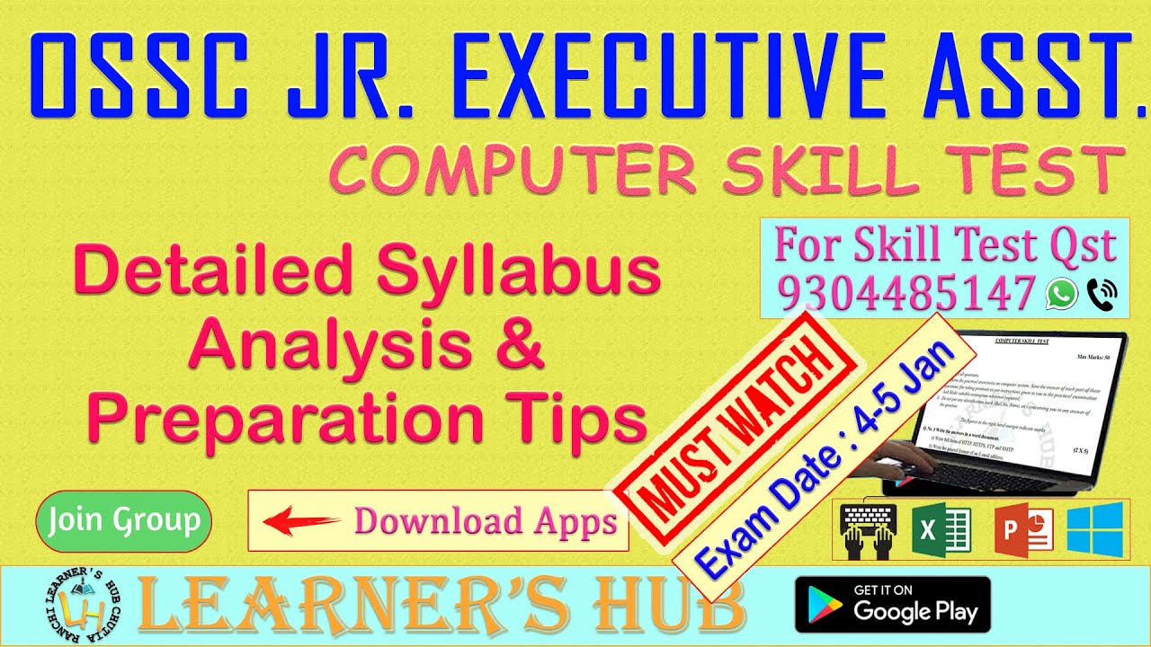 OSSC JR. EXECUTIVE ASSISTANT 2022 Computer Skill Test Detailed Syllabus ...