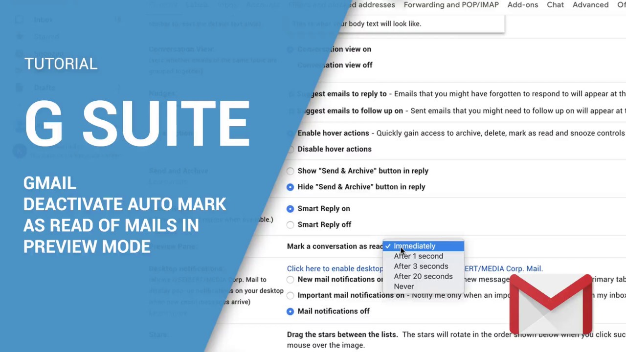Google G Suite Tutorial | Deactivate Auto Mark as Read in Preview Mode | How To Use Gmail - YouTube