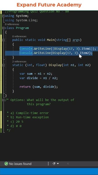 Solution for Programming Quiz Questions - Q80 - Expand Future Academy #Shorts #CSharp #Dotnet ...