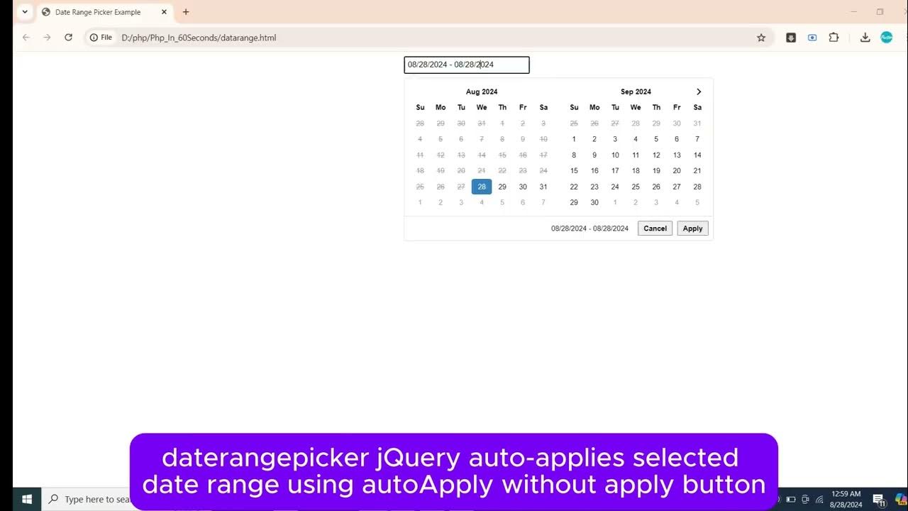 Daterangepicker Jquery Auto Applies Selected Date Range Using Autoapply