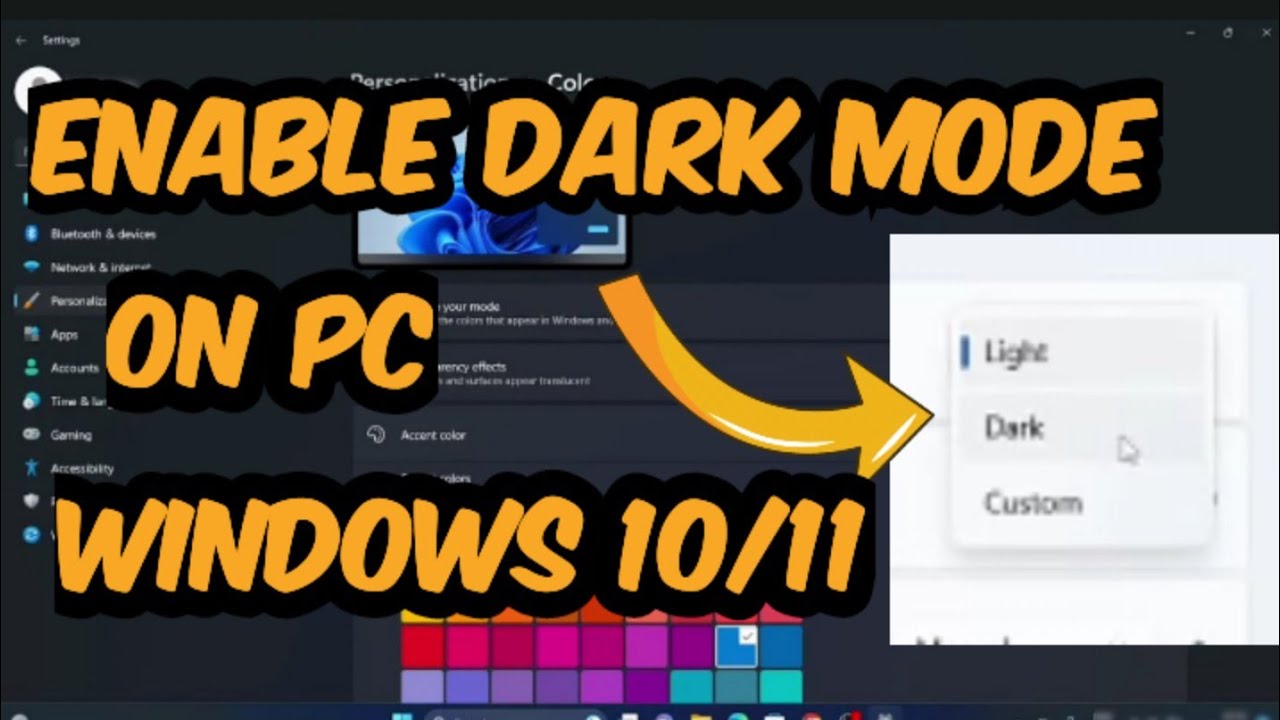 how to enable dark mode on PC windows 10/11 - YouTube