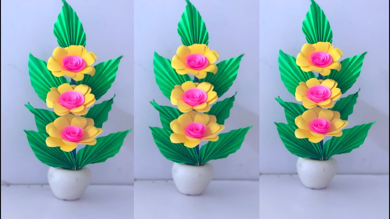 how to make beautiful flower bouquet paper craft / Home decoration ...