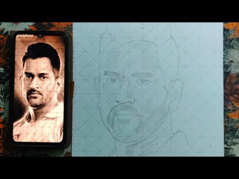 How to draw MS dhoni with grid method #drawing #art #viral #ytshorts # ...