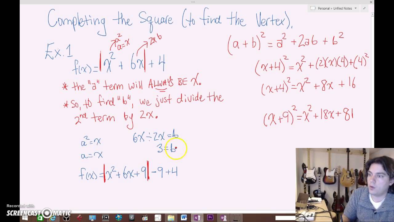 How to Complete the square to find the vertex - YouTube