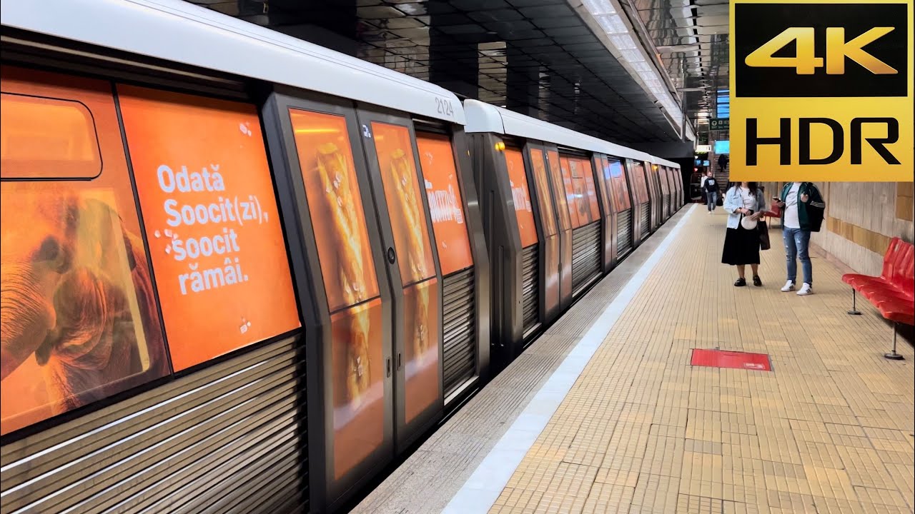 [4K 60fps HDR]Bucharest Metro-BOMBARDIER trains at Nicolae Grigorescu ...