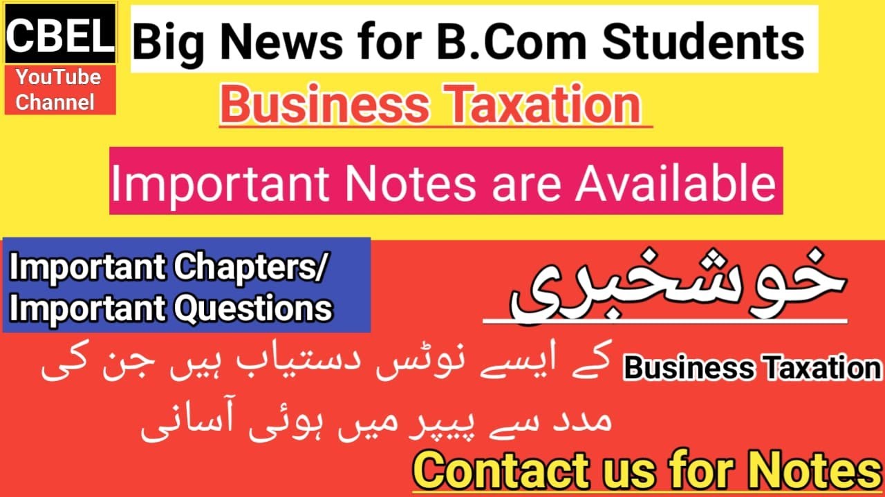 Business taxation notes/ B. Com part 2 Business taxation important ...
