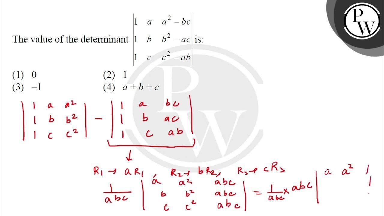 The value of the determinant \( \left|\begin{array}{lll}1 & a & a^{2}-b c \\ 1 & b & b^{2}-a c ...