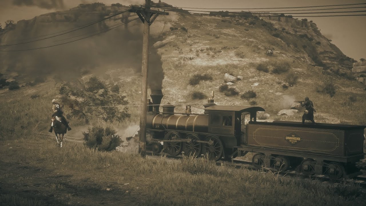 RDR2: Robbing a train, Backwards! no.... 2 trains! - YouTube