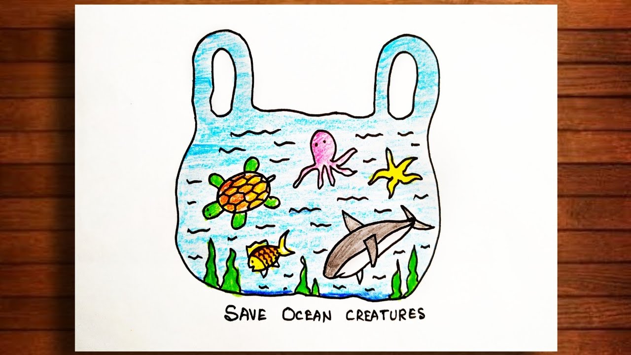 Save Ocean Poster Drawing Stop Water Pollution Drawing
