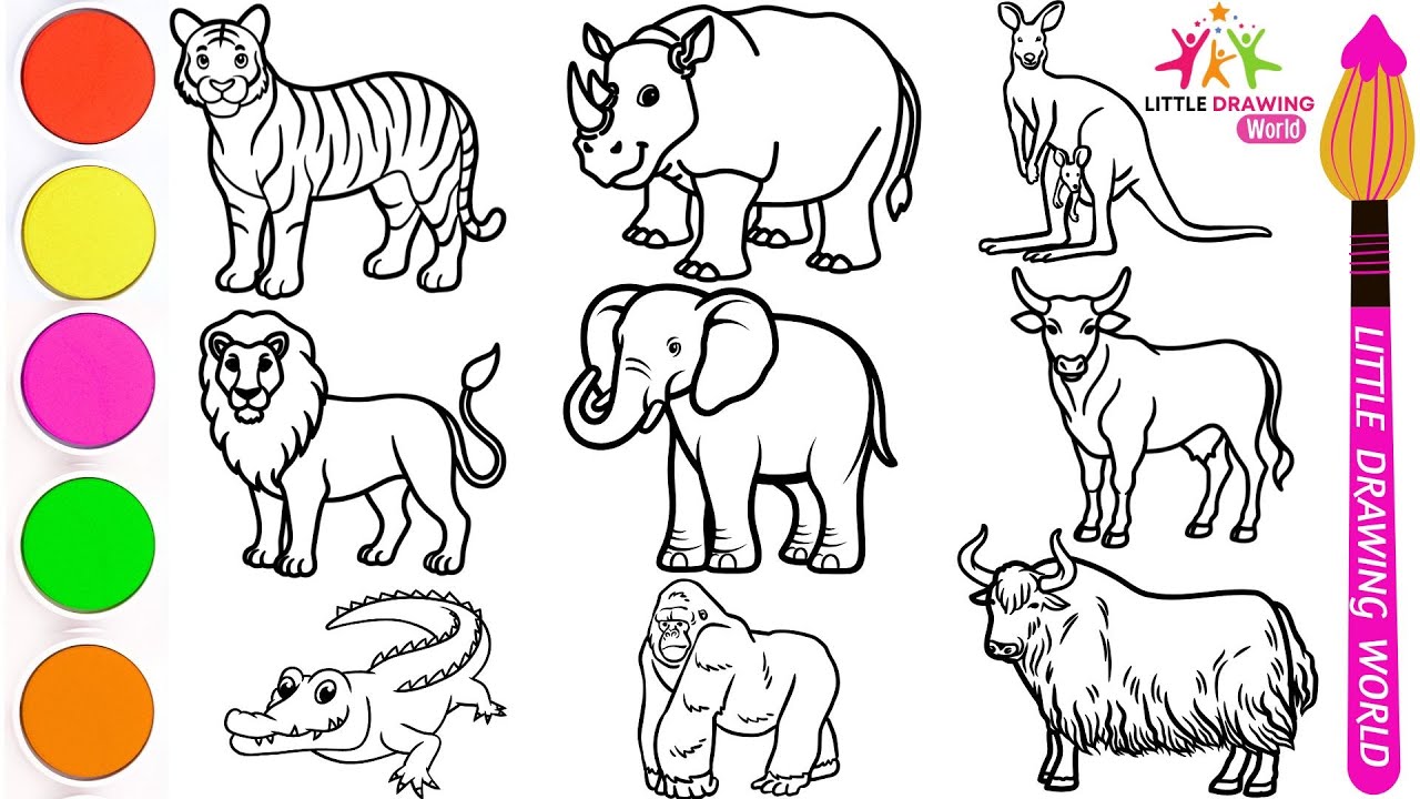 How to draw 9 wild Animals | Easy Step by Step Tutorial 🐘🐅🦏 - YouTube
