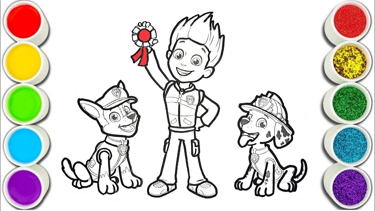 Ryder, Marshall and Chase Paw Patrol Painting and Coloring for Kids ...