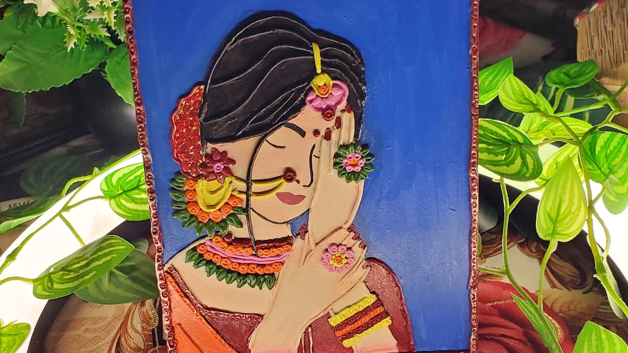 Beautiful Lady canvas painting ideas using mouldit clay - YouTube