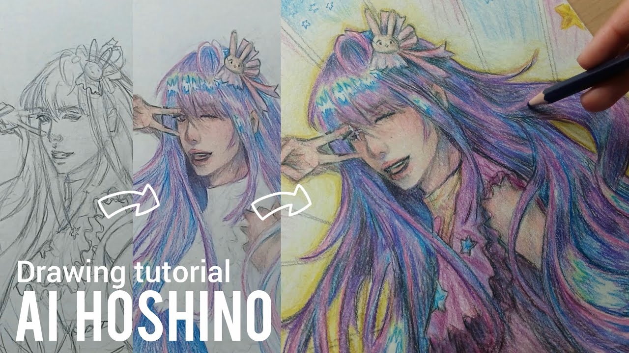 How to draw Ai Hoshino w/ coloured pencils | drawing process / tutorial ...