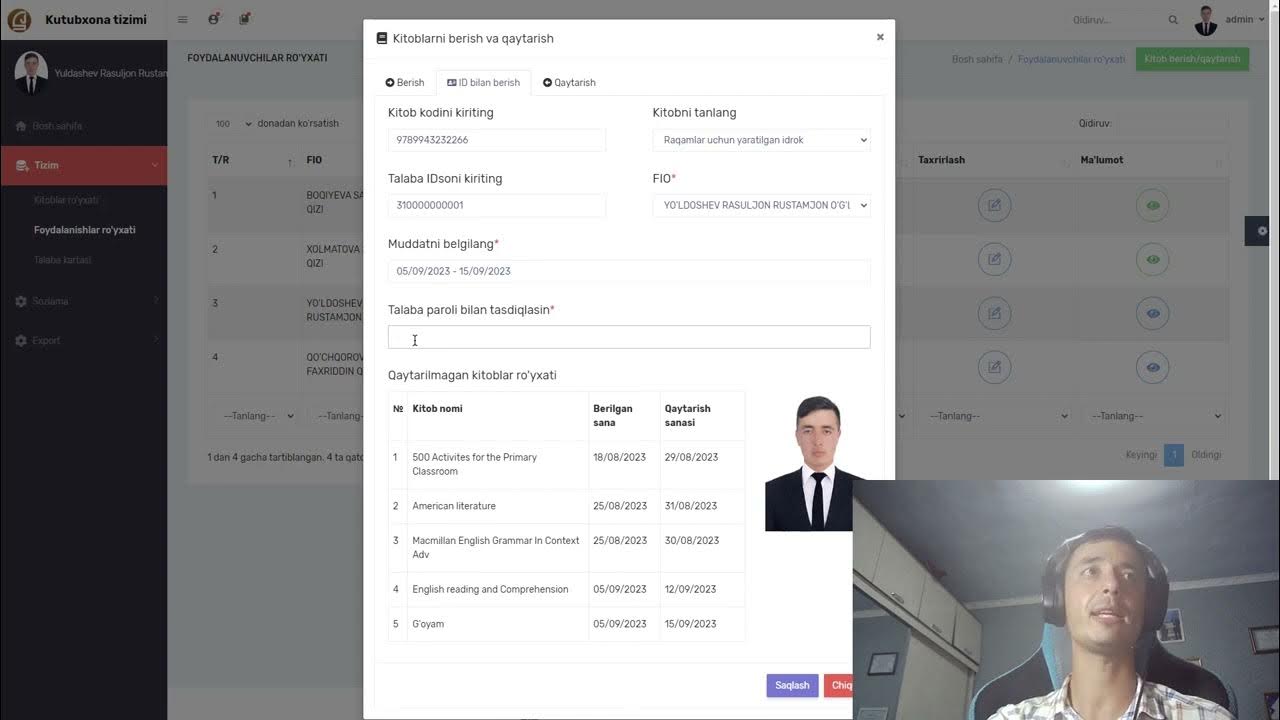 ARM Kutubxona tizimini avtomatlashtirish qurilmadan foydalanish, ID karta, shtrix kod bilan ...