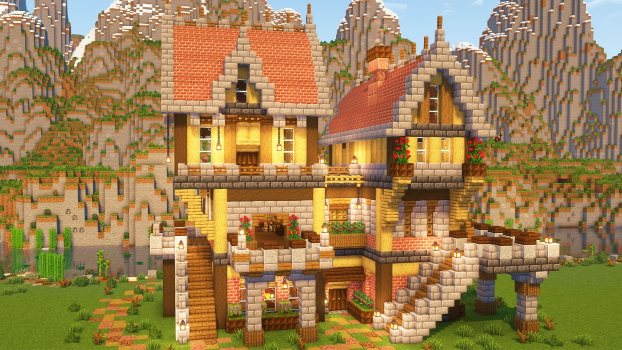 How to build Medieval Village 20/20 : Mansion - Minecraft Tutorial ...