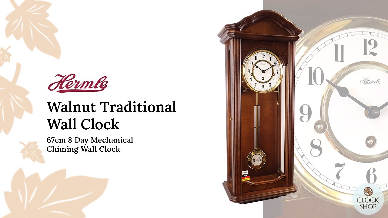 67cm Walnut 8 Day Mechanical Chiming Wall Clock By Hermle - YouTube