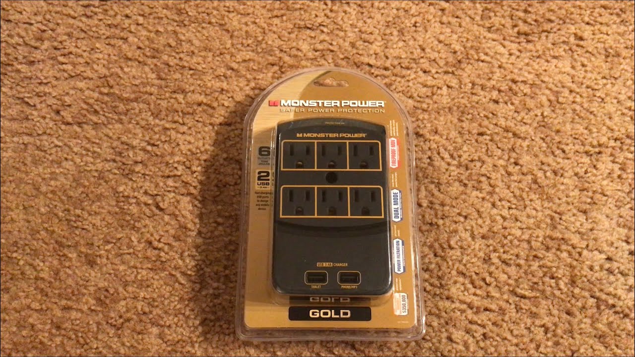Monster Power Gold Wall Outlet Surge Protector Unboxing Review - YouTube