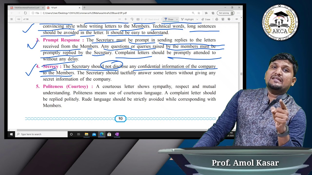 12th SP IMP Chap 6 Letters | Correspondence with Members| 10 Marks ...