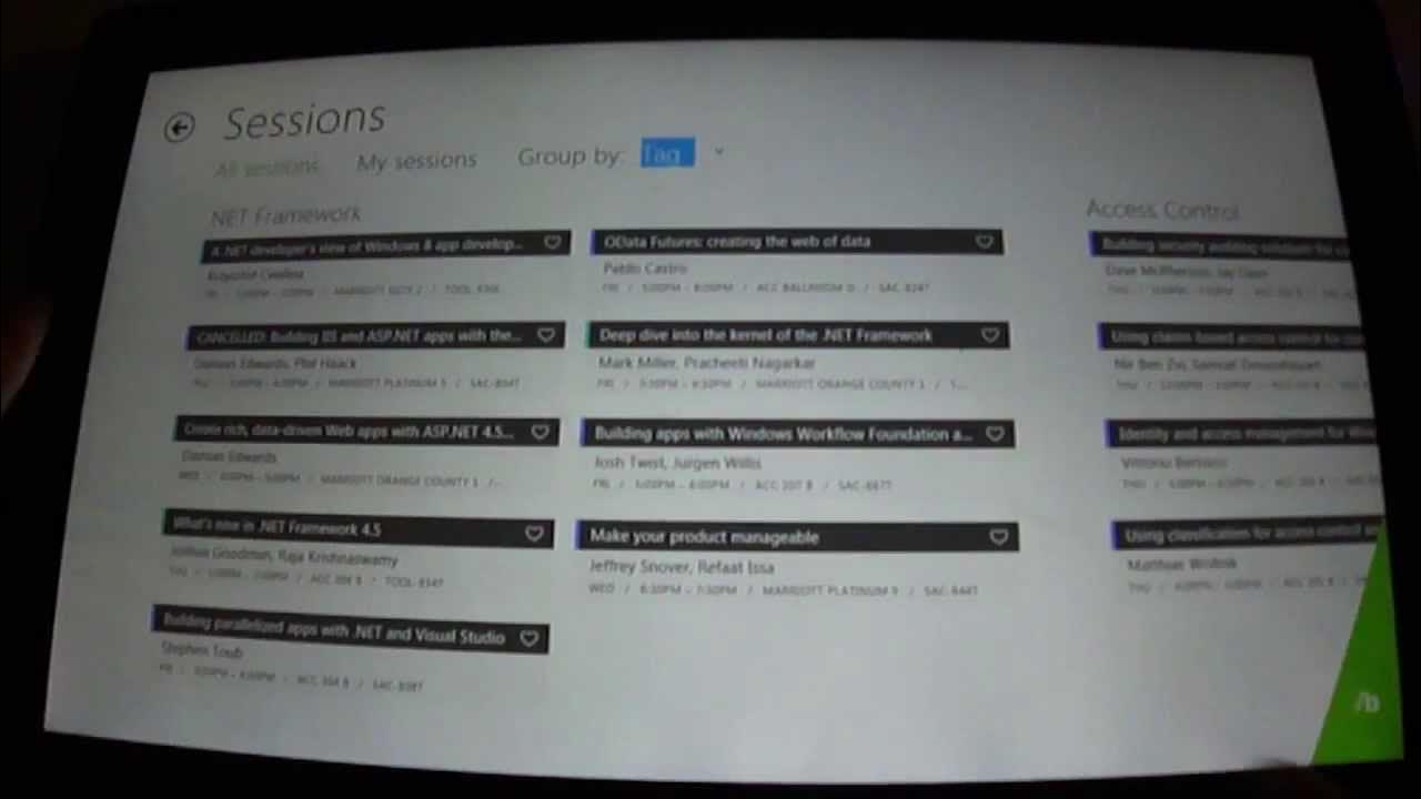 Windows 8 Semantic zoom in the Build conference app - YouTube