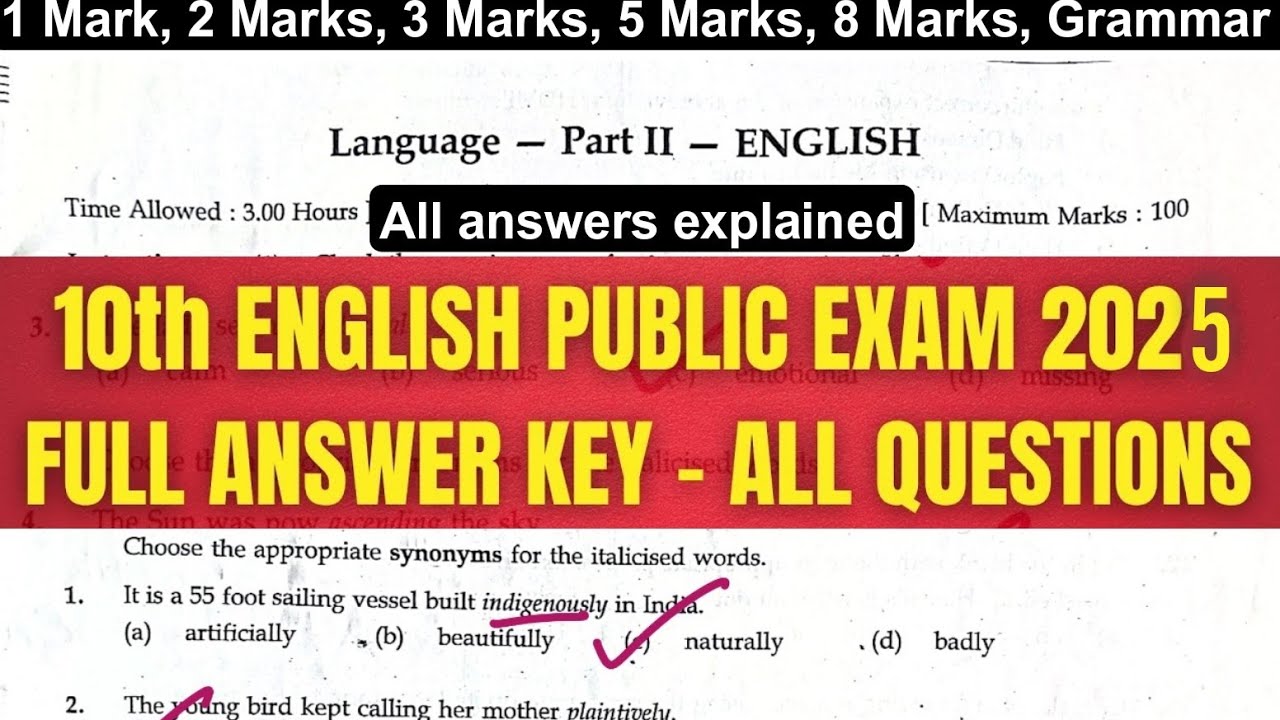 10th English Public Exam Answer Key 2025 | all answers | grammar ...