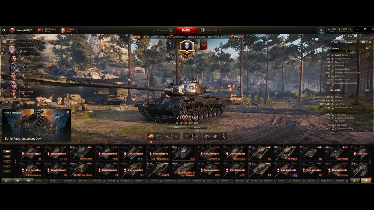 WOT tier 8 USA premium HT T-832 daily play I 坦克世界（战车世界) - YouTube