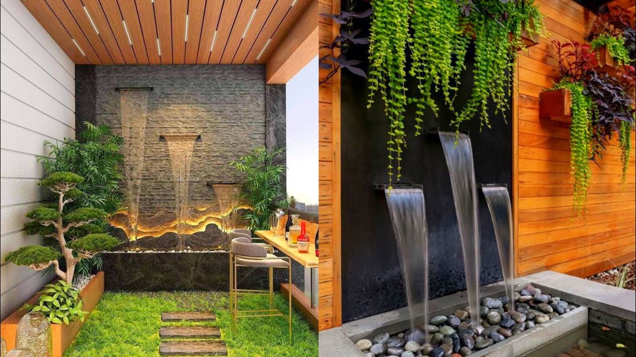 Courtyard House Design | Indoor Waterfall Fountain | Indoor Plants with ...