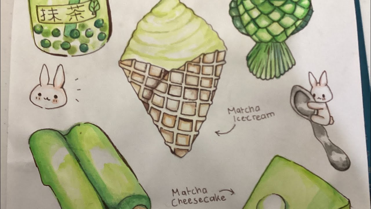 Drawing Matcha Treats!! | watercolor art - YouTube