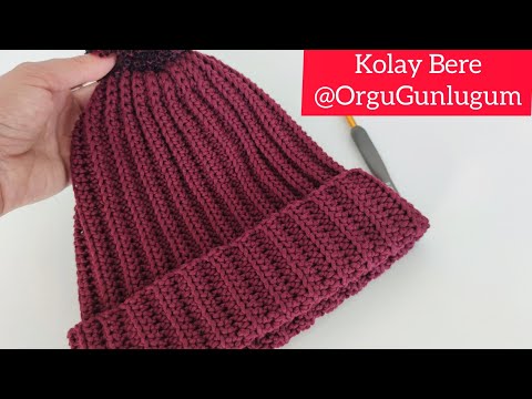 TIĞİŞİ KOLAY ERKEK BERE 💫Tığişi Lastik Kolay Bere👒Selanik örgüsü bere 🎩Easy CROCHET Ribber hat