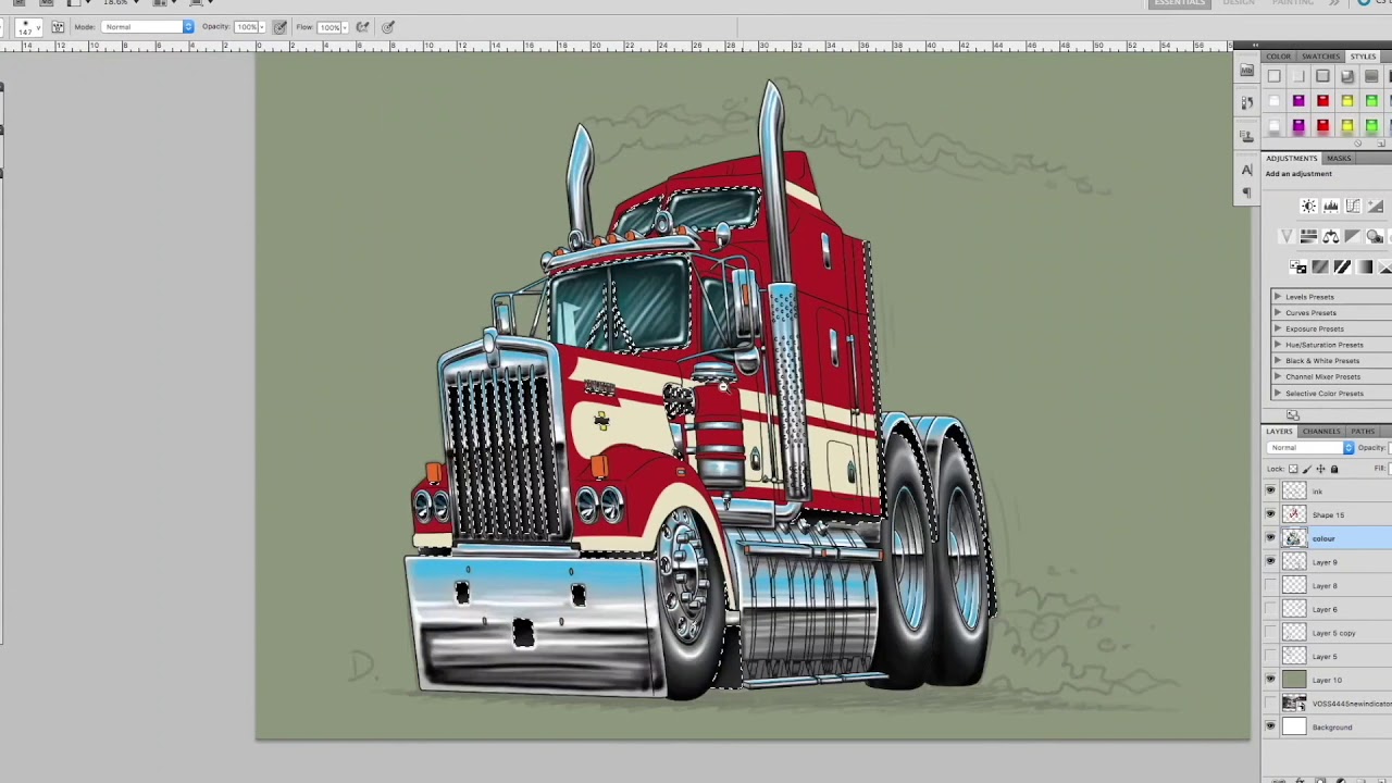 Kenworth T900 Legend Time Lapse Drawing by Bluedog Cartoons - YouTube