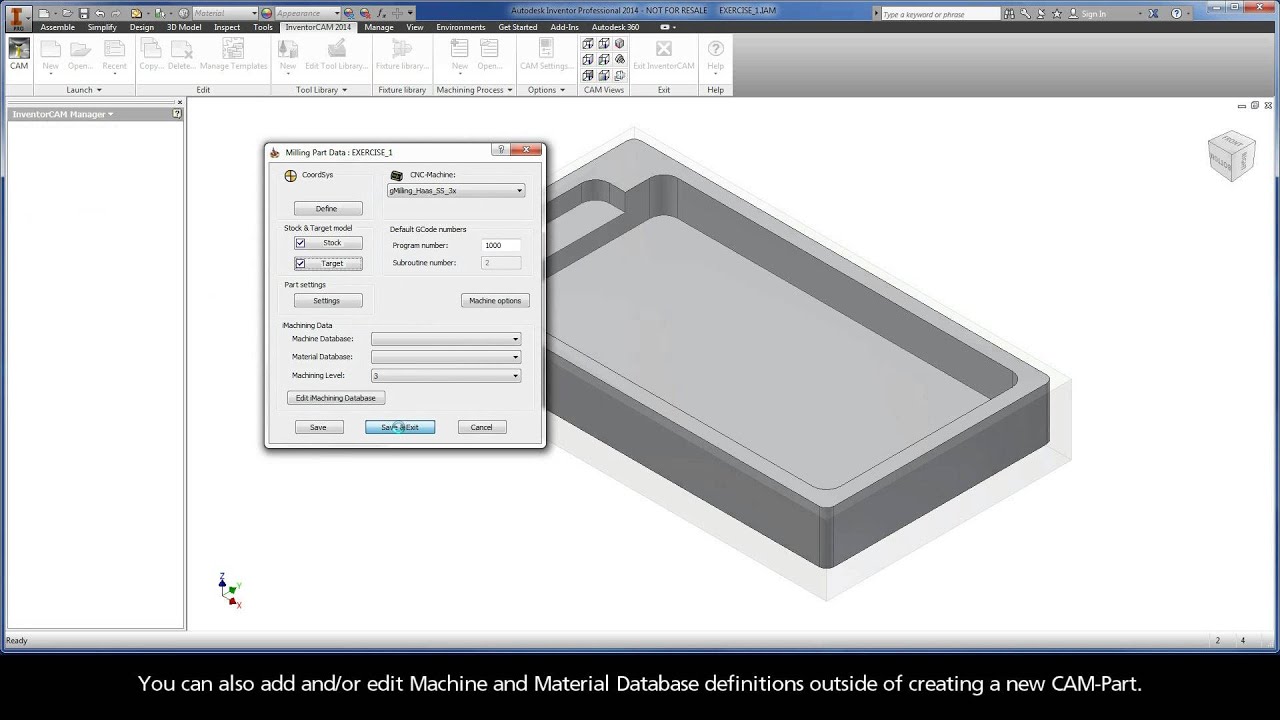InventorCAM iMachining Training Course - Exer #1: Material Database definition - YouTube