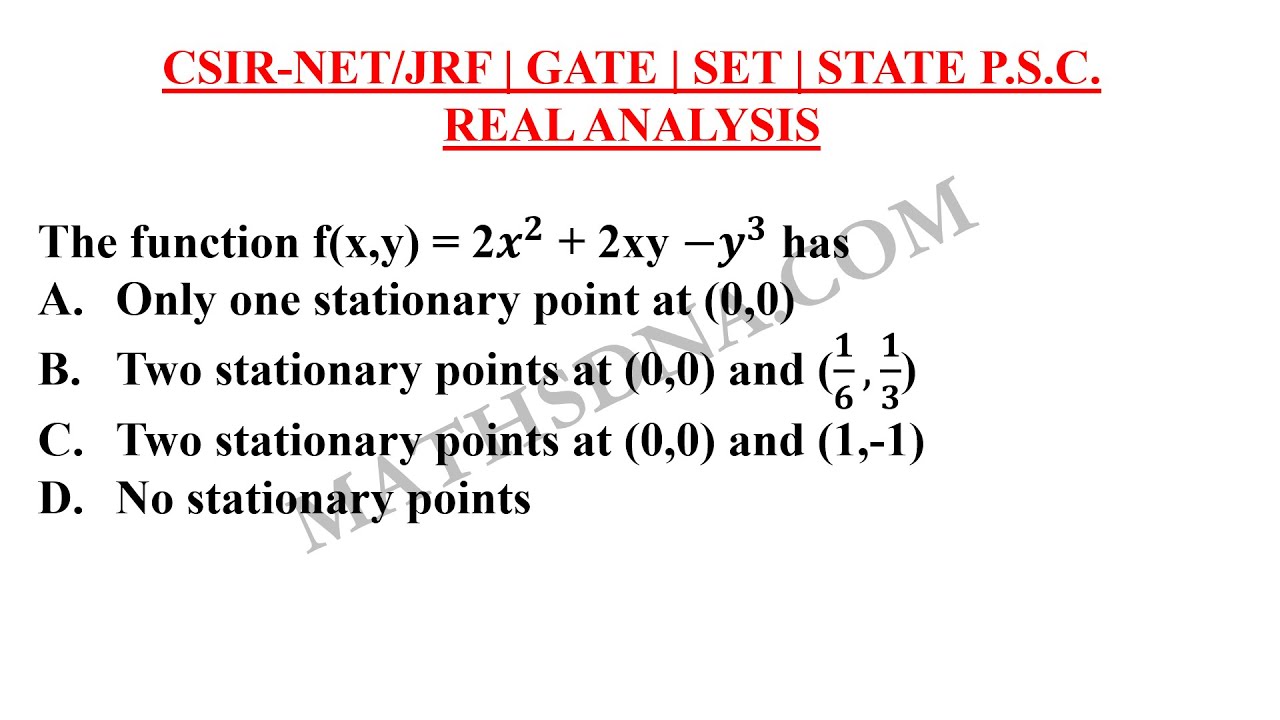 Csir Netjrf Gate Set State Psc Real Analysis Sationary Points Of Functions Youtube