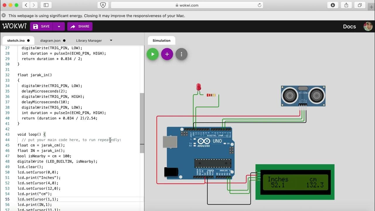 Simulasi sensor ultrasonik dengan arduino uno | simulasi mikrokontroler wokwi.com - YouTube