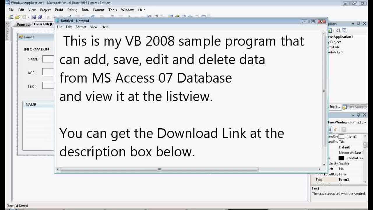 Visual Basic 2008 / VB 2008 Tutorial Add, Save, Edit, Search, Delete from MS Access 07 with ...