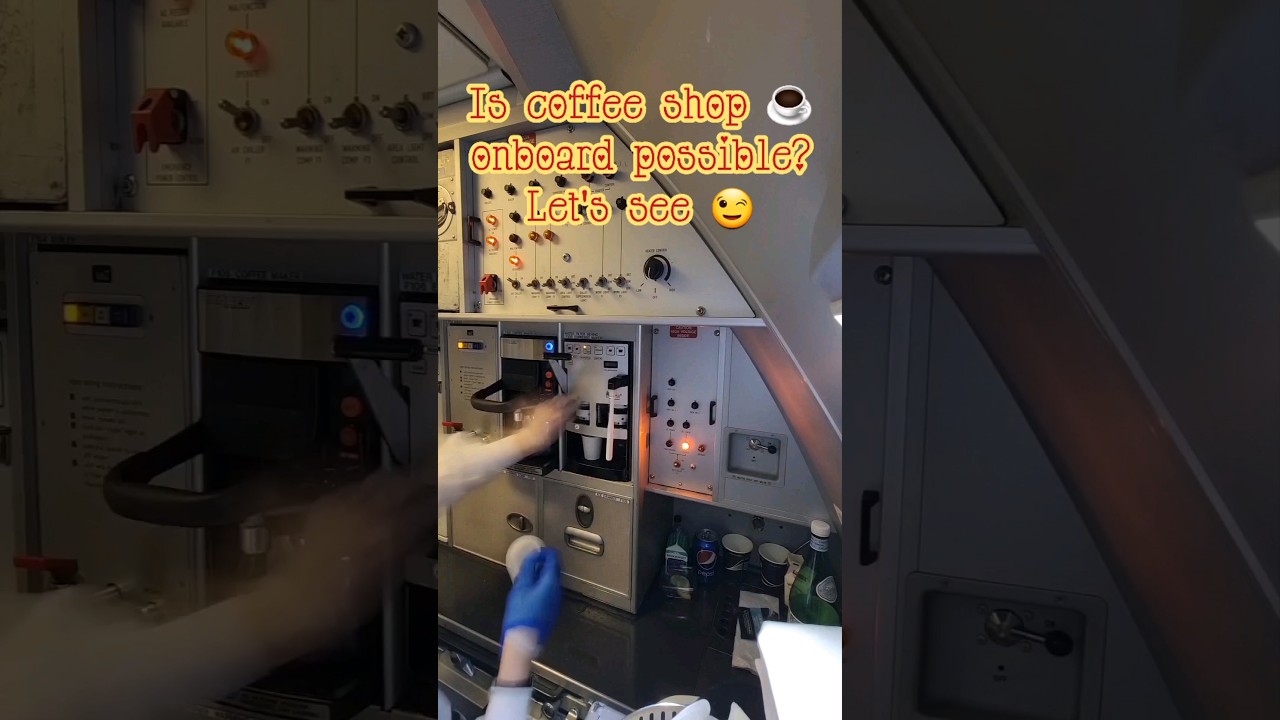 Cup of coffee while flying in the sky. When travel in business class ...