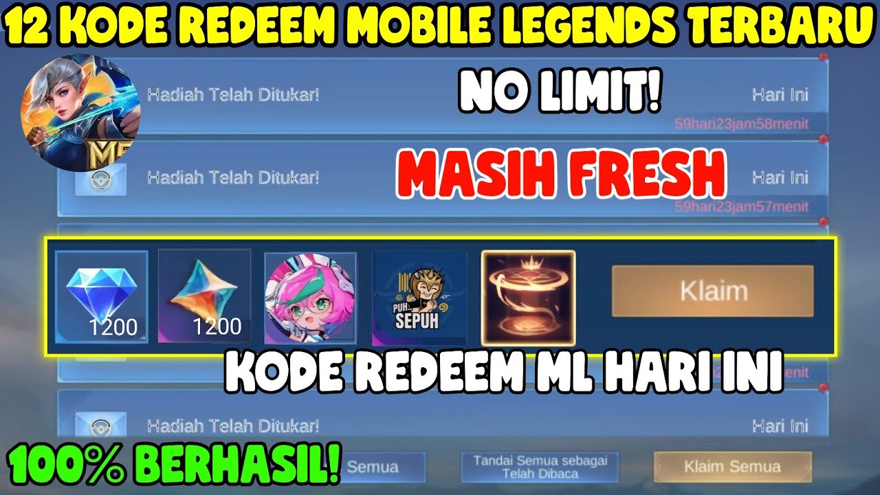 NO LIMIT! 12 KODE REDEEM ML TERBARU KODE REDEEM MOBILE LEGENDS KODE ...