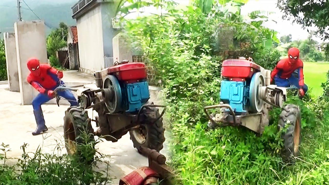 Super hero | 3 minutes Spider-Man struggles with tractors - YouTube