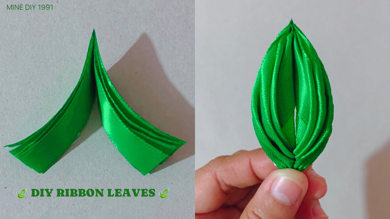 Handmade diy ribbon leaf | How to make ribbon leaves I Green leaves ...