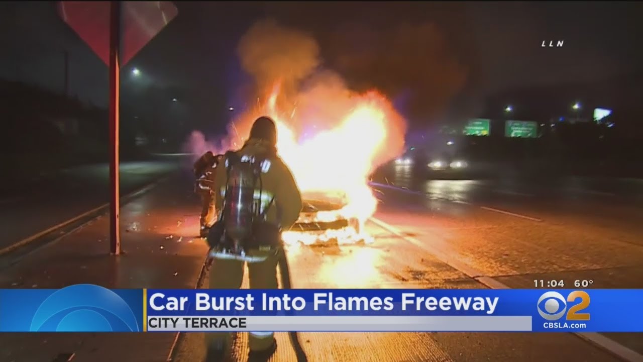 Driver Escapes Car Fire On 10 Freeway In City Terrace - YouTube