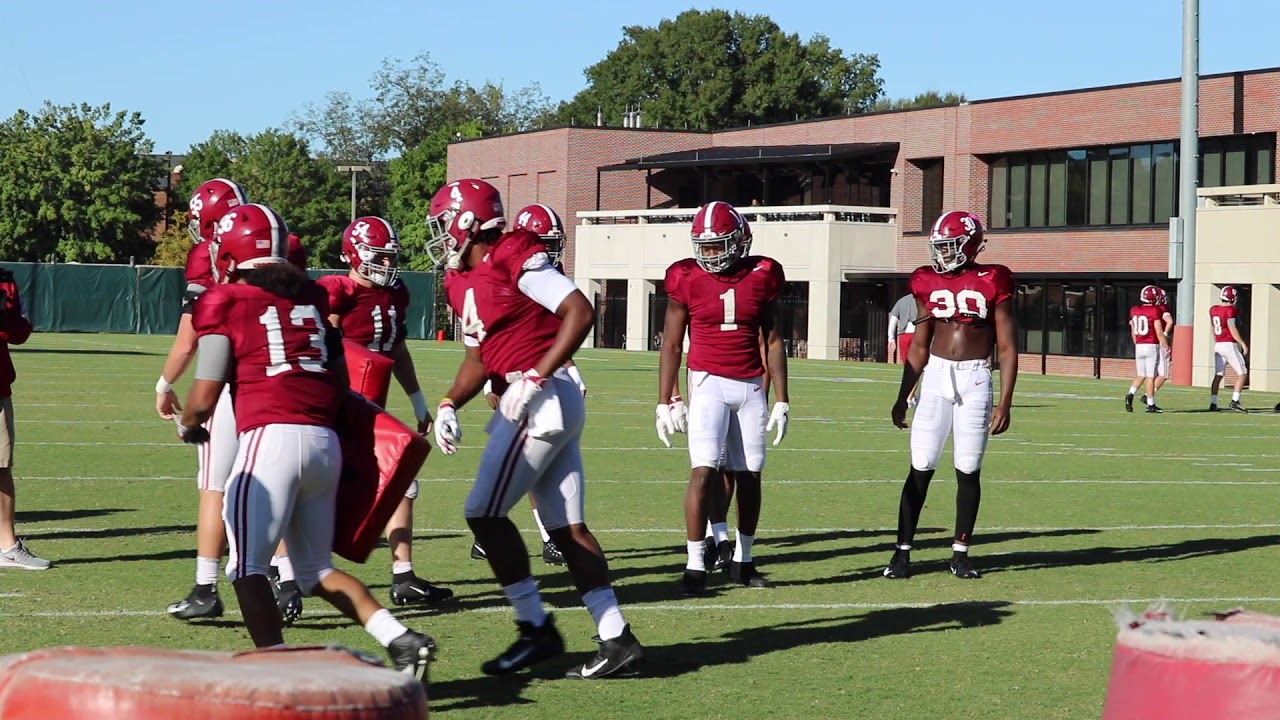 Alabama's outside linebackers work on run reads and taking on pulls ...