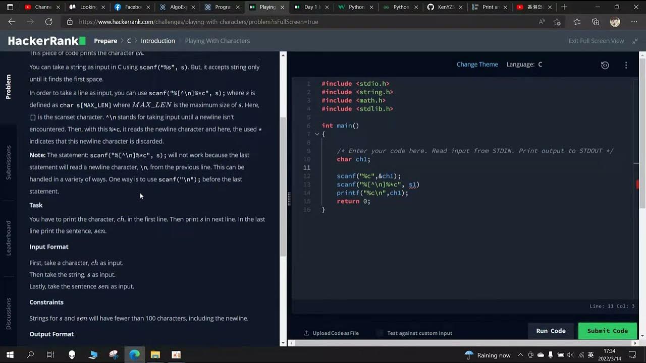 C Playing With Characters Hackerrank Youtube