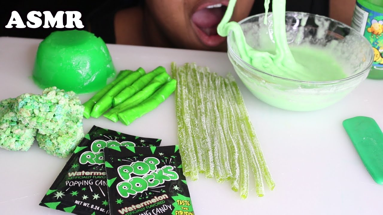 Edible Slime Candy!! *SLIME YOU CAN EAT* EVERYTHING GREEN! (No Talking ...