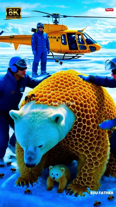 Polar bear rescued from bees by rescue team - YouTube